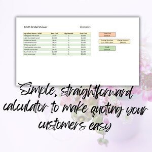 Microsoft Excel Digital Floral & Craft Cost Calculator - Etsy