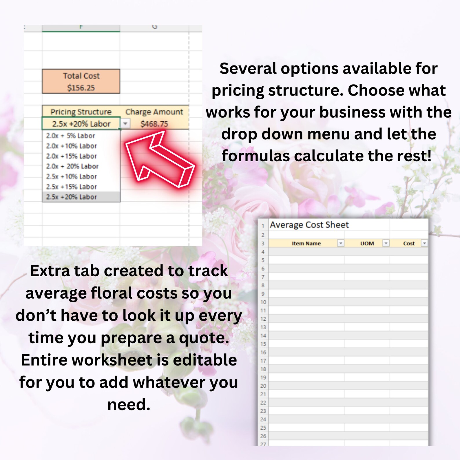 Microsoft Excel Digital Floral & Craft Cost Calculator - Etsy