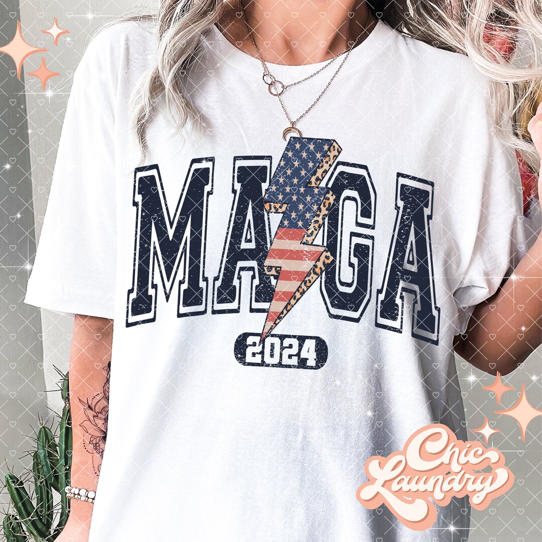 Maga Leopard American Flag Bolt Varsity Font 2024 Trump 1776 PNG ...