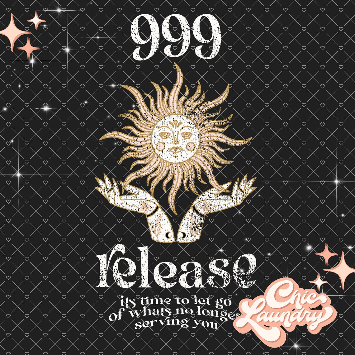 Angel Numbers 999 PNG Digital Download, Front and Back Design in Black ...