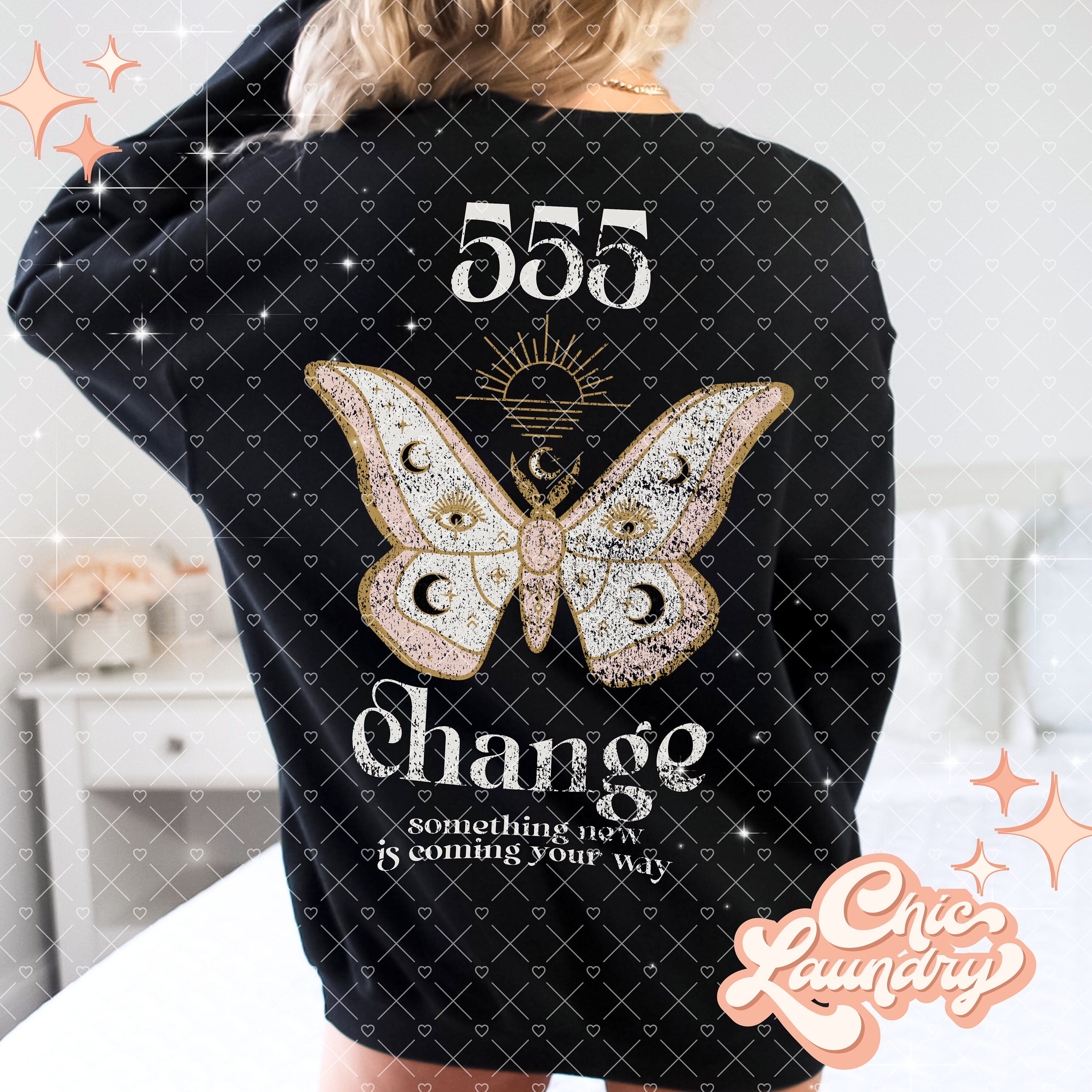 Angel Numbers 555 PNG Digital Download, Front and Back Design in Black ...