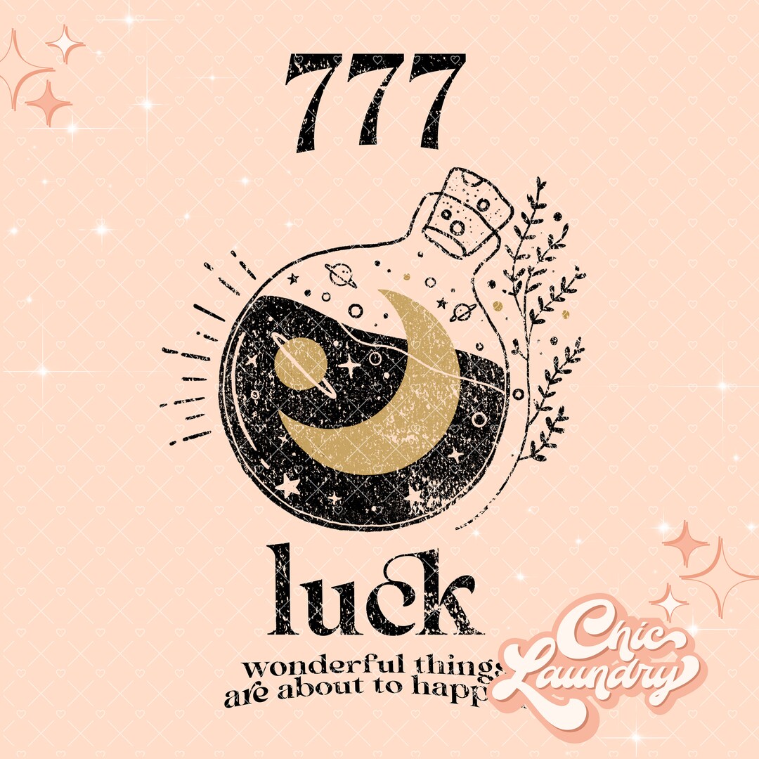 Angel Numbers 777 PNG Digital Download, Front and Back Design in Black ...