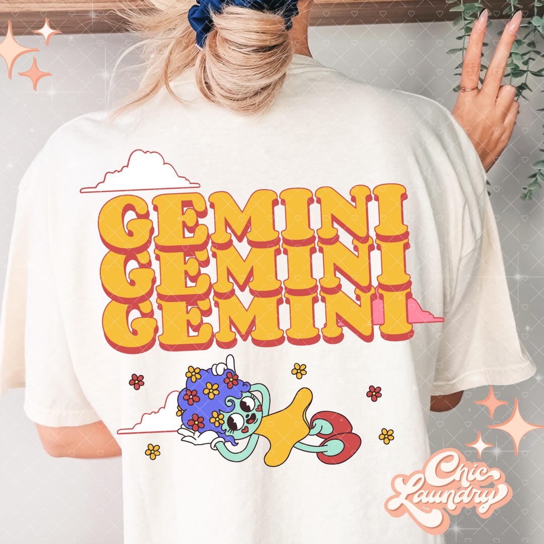 Gemini Celestial 70s Retro Cartoon Mascot Horoscope Zodiac PNG Instant ...