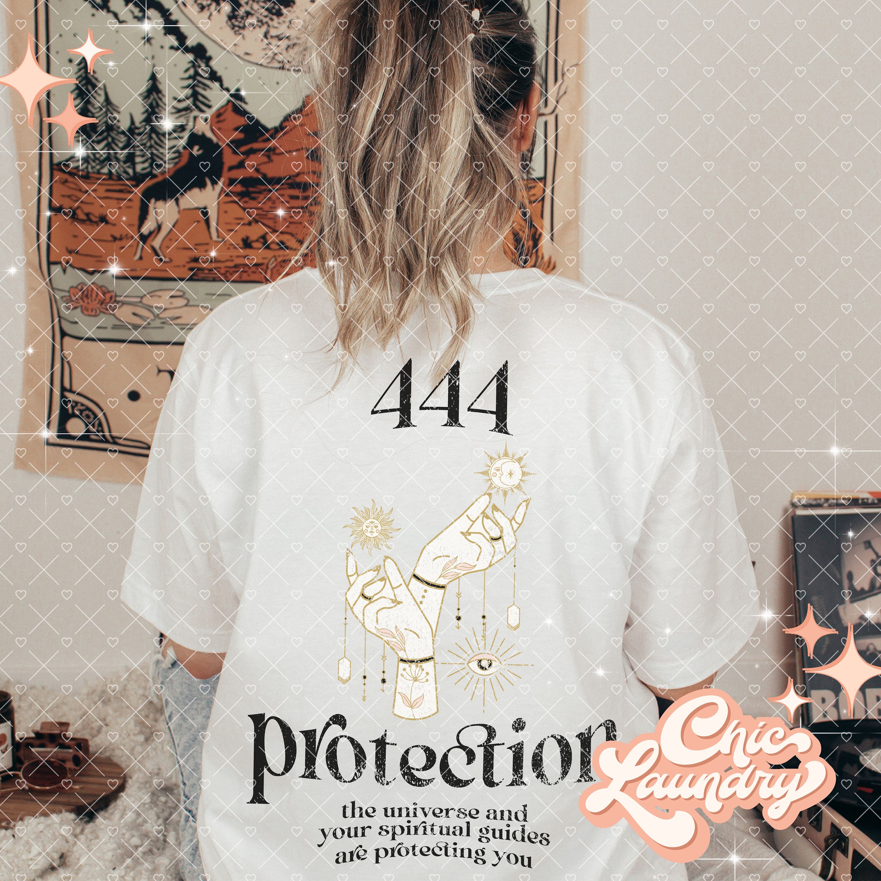 Angel Numbers 444 PNG Digital Download, Front and Back Design in Black ...