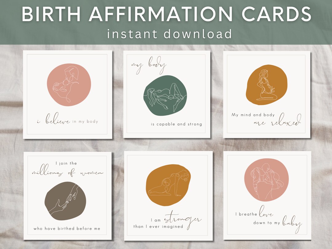 Birth Affirmation Cards - Line Art Positive Birth Cards - Printable ...