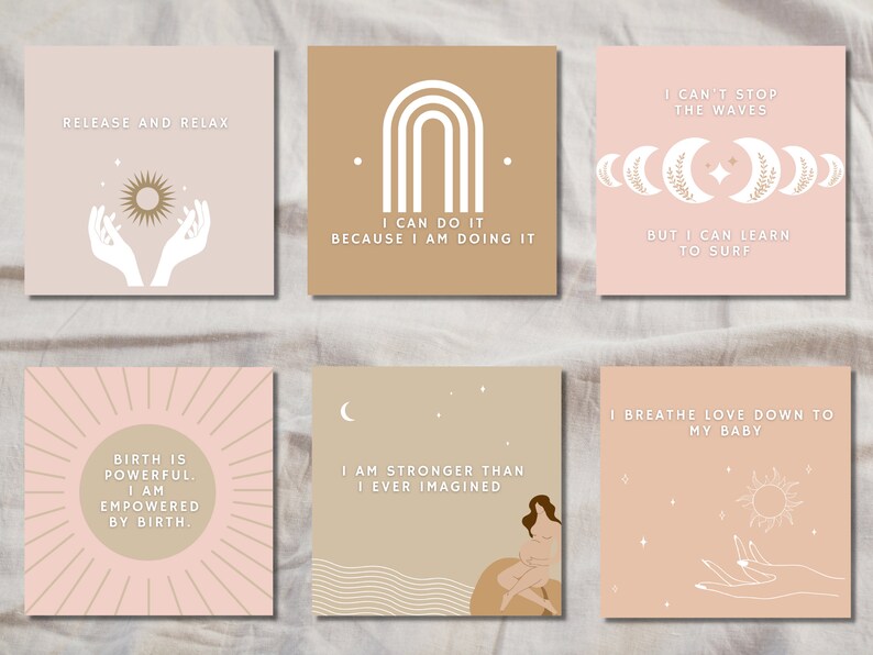 Neutral Boho Birth Affirmation Cards - Printable Birth Cards - Digital ...