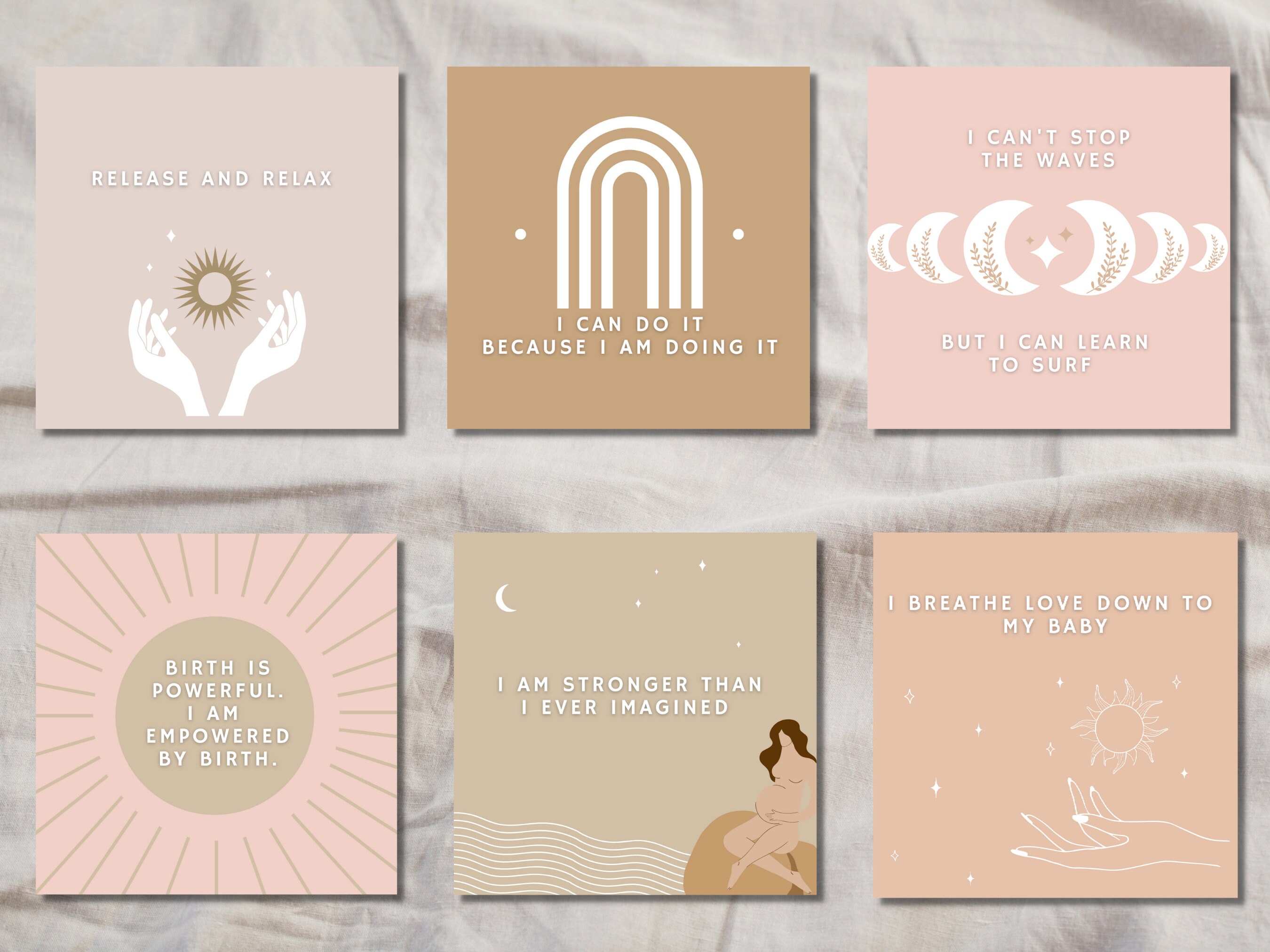 Neutral Boho Birth Affirmation Cards - Printable Birth Cards - Digital ...
