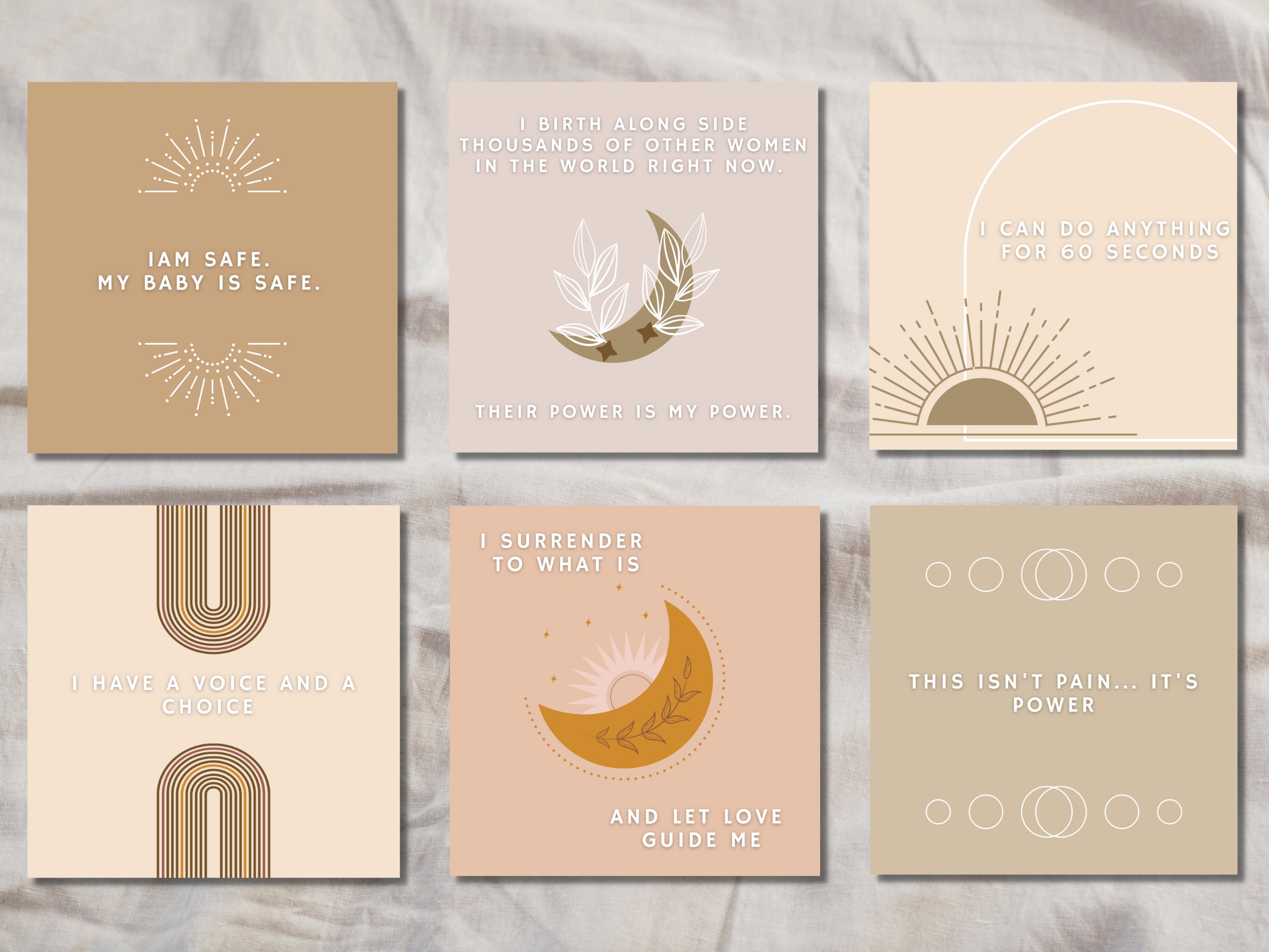 Neutral Boho Birth Affirmation Cards - Printable Birth Cards - Digital ...