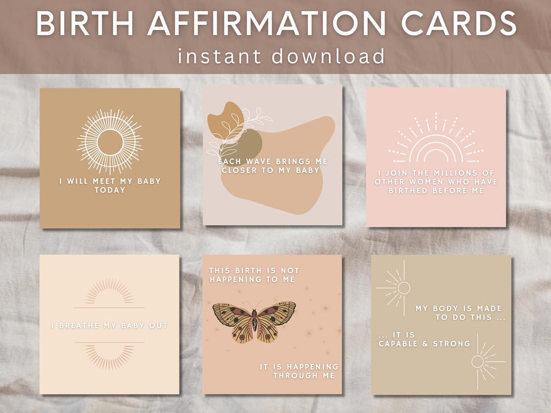 Neutral Boho Birth Affirmation Cards - Printable Birth Cards - Digital ...