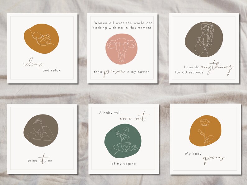 Birth Affirmation Cards - Line Art Positive Birth Cards - Printable ...