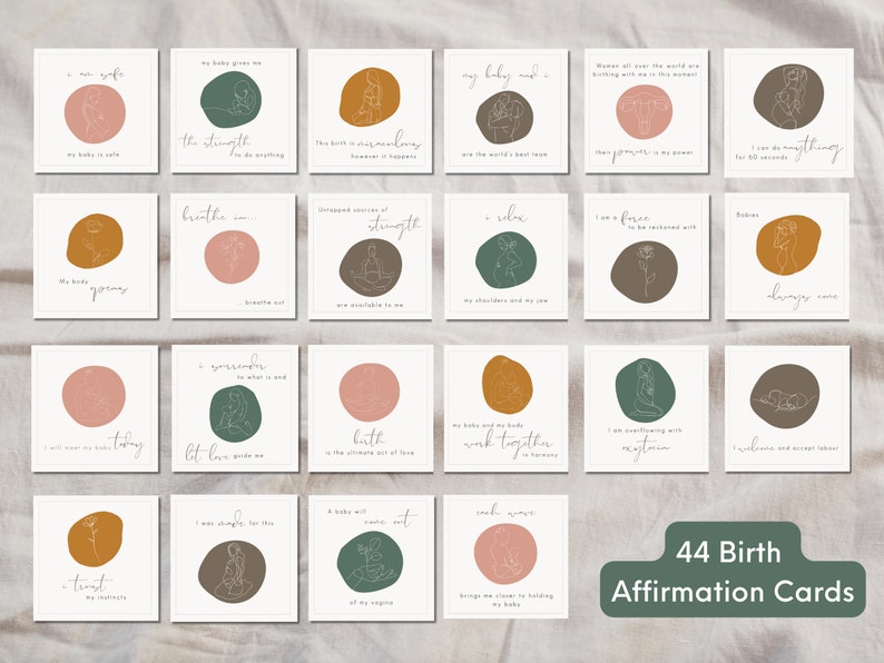 Birth Affirmation Cards - Line Art Positive Birth Cards - Printable ...