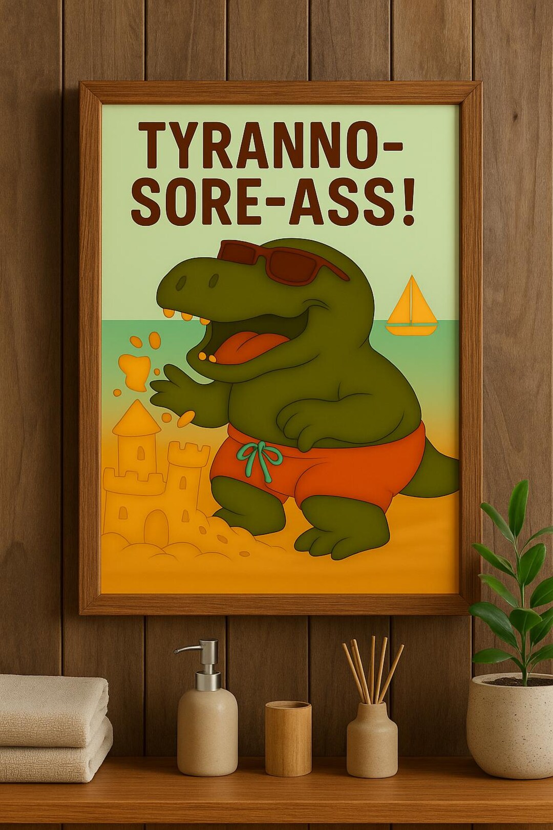 Funny Dinosaur Wall Art – “tyranno-sore-ass!” Printable Beach Decor ...