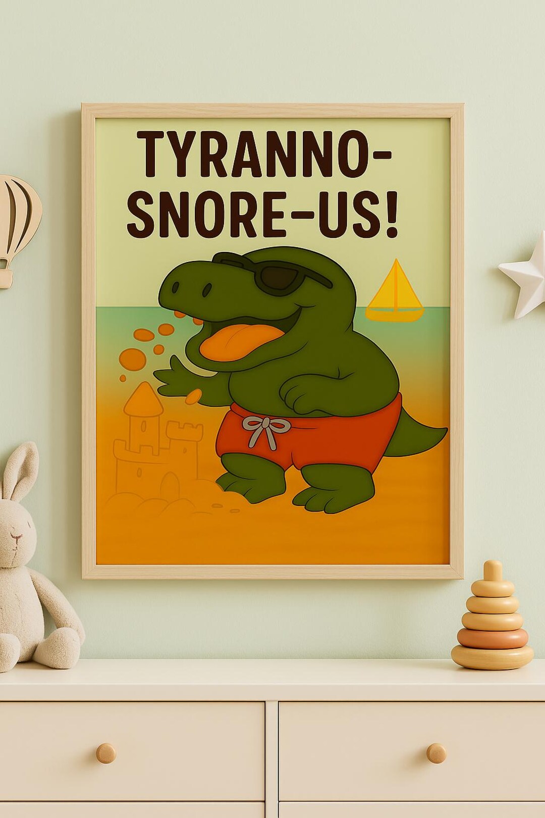 Tyranno-snore-us Dinosaur Poster | Funny T-rex Wall Art for Kids Room ...