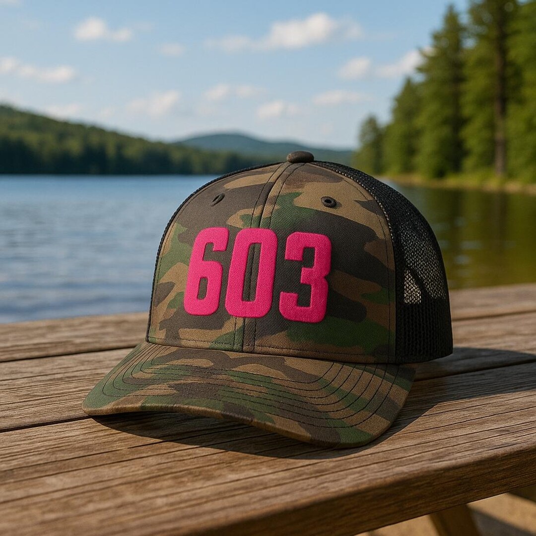 Area Code 603 Embroidered Camo Trucker Hat | New Hampshire Area Code ...