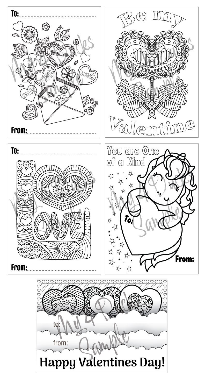 Valentine's Day Cards - Color Your Own! - Etsy