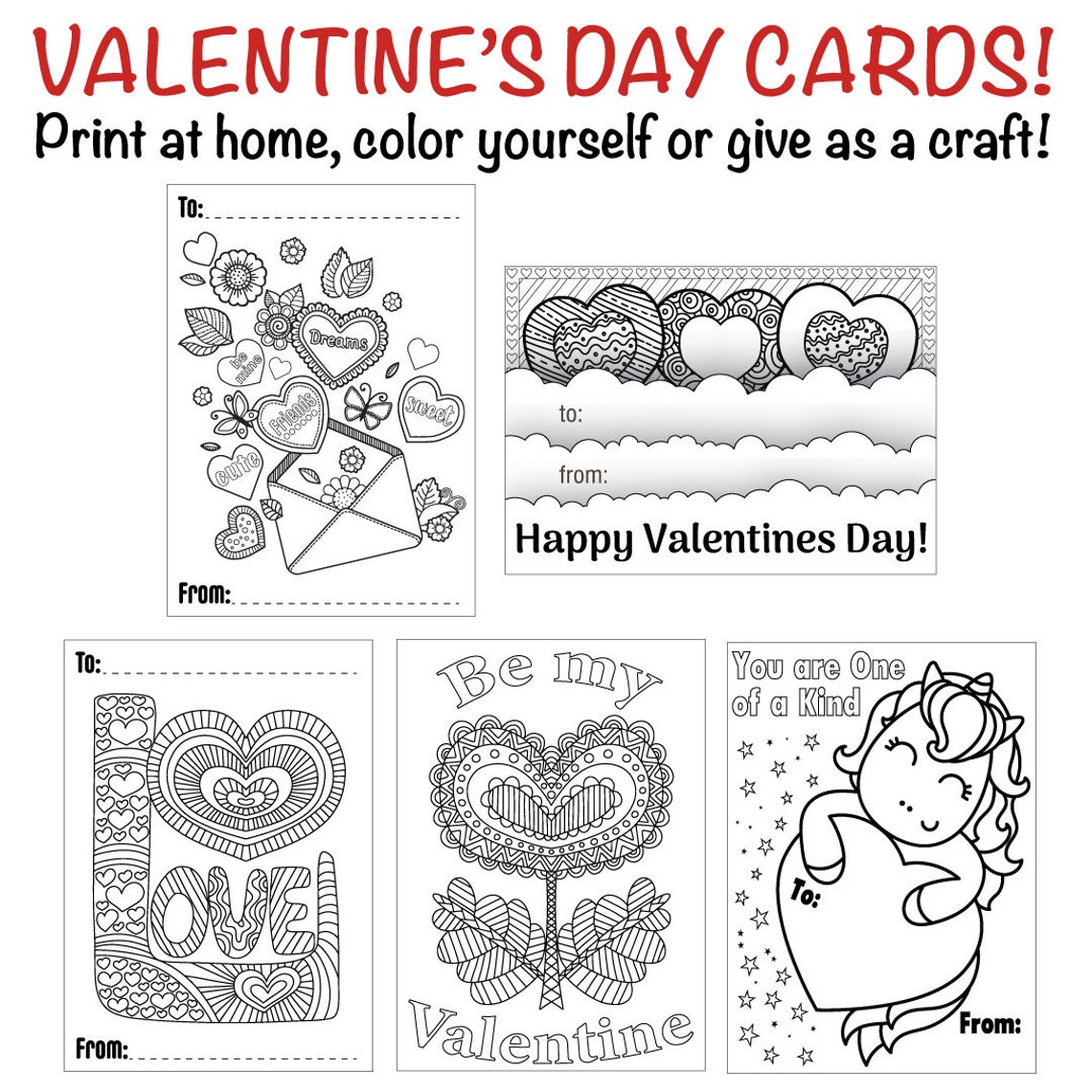 Valentine's Day Cards Color Your Own - Etsy
