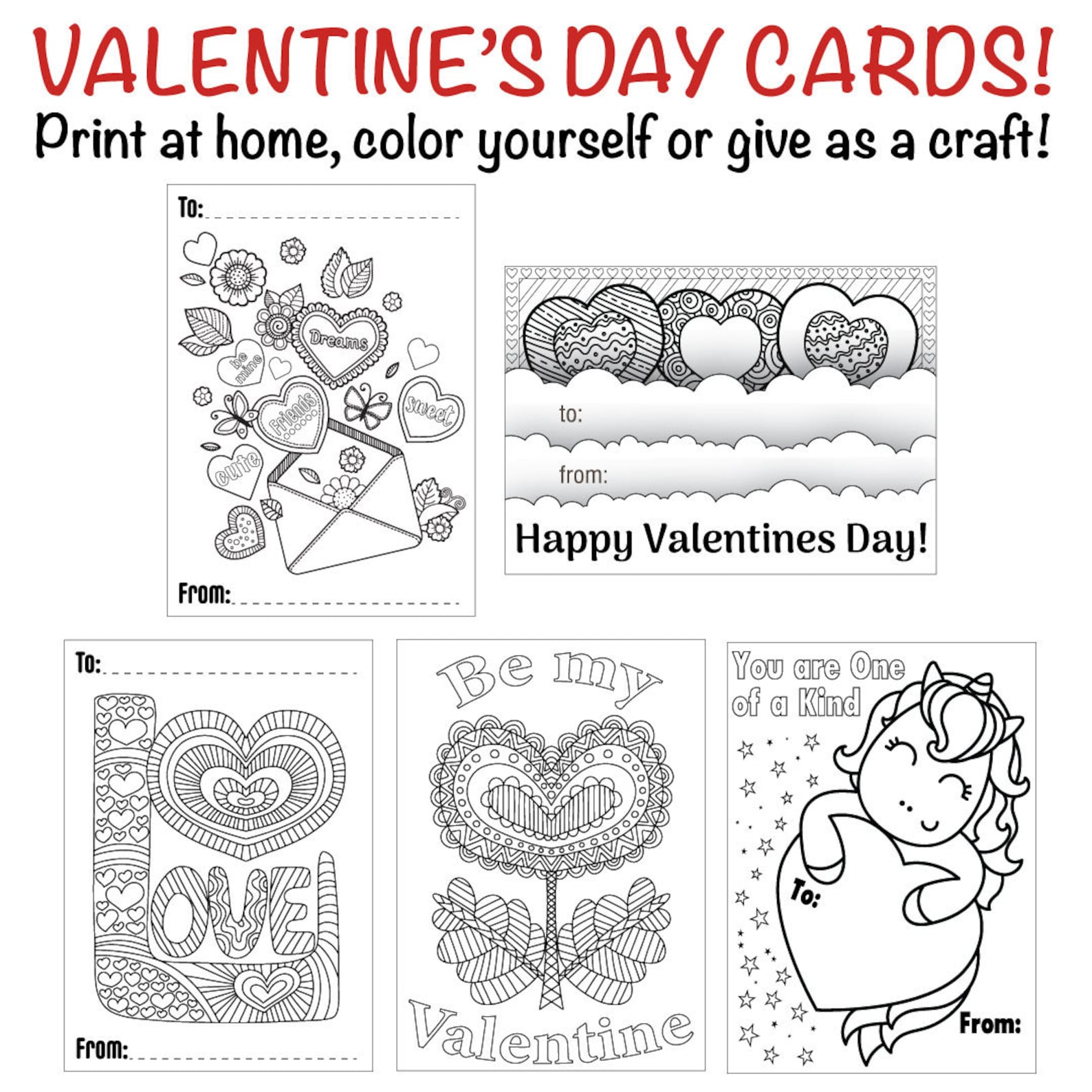 Valentine's Day Cards Color Your Own - Etsy