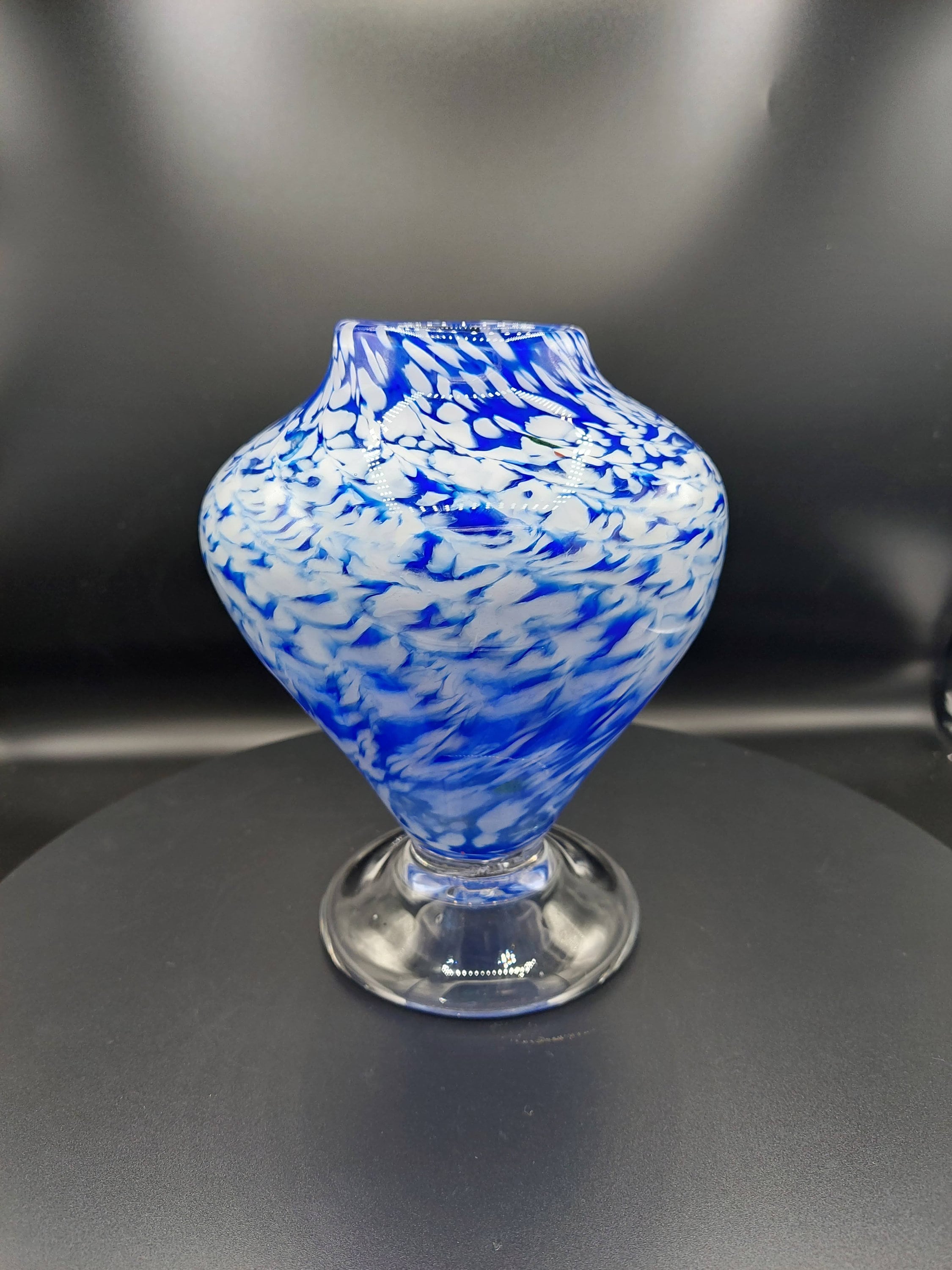 Vintage Hand Blown Blue and White Art Glass Vase With Clear Pedestal - Etsy