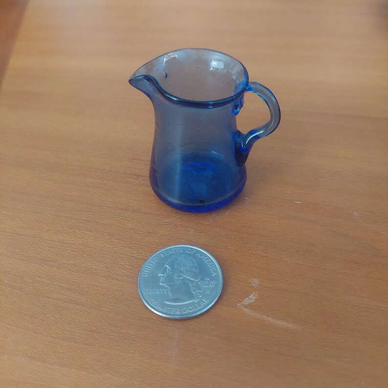 Vintage Miniature Hand Blown Blue Glass Pitchers Set of 3 - Etsy