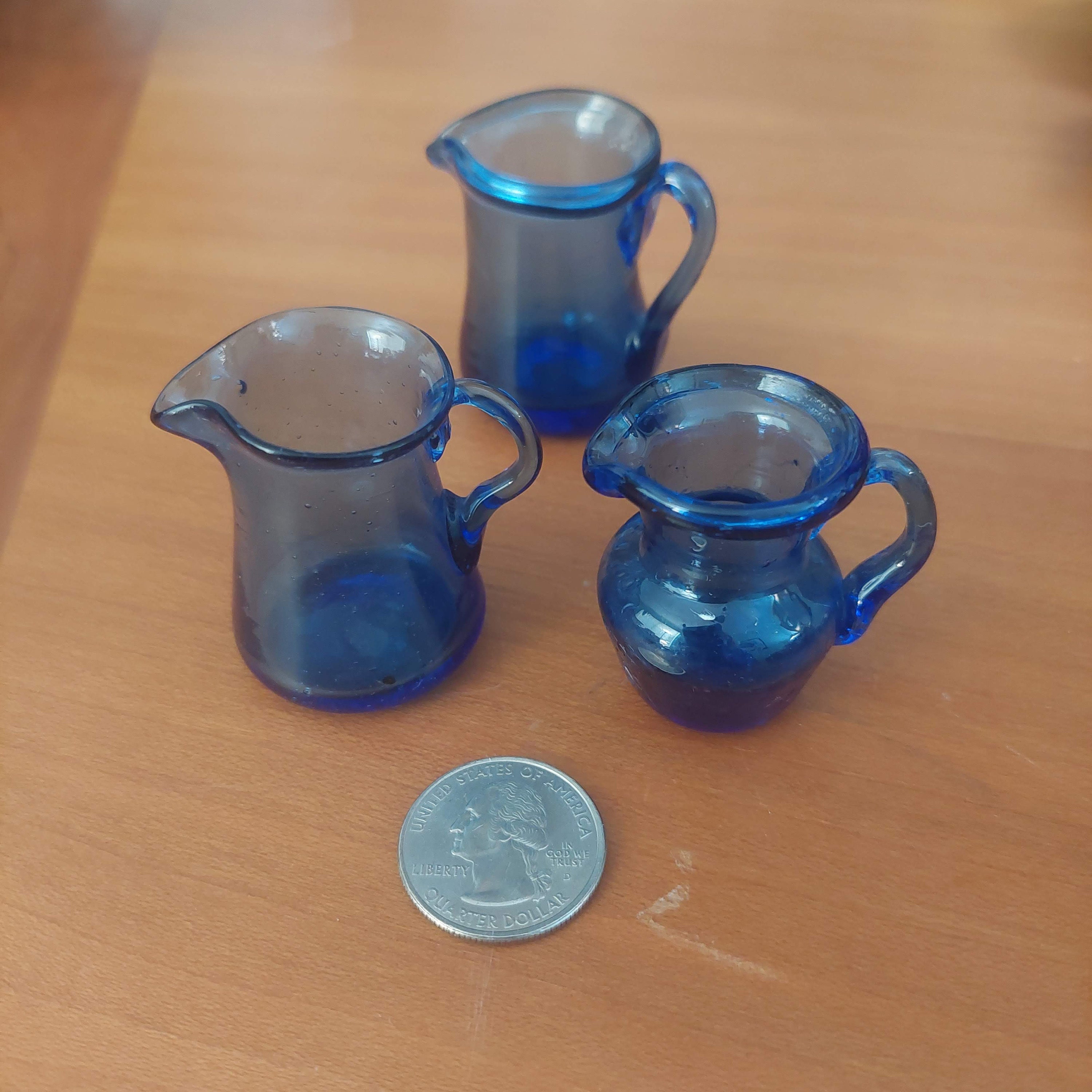 Vintage Miniature Hand Blown Blue Glass Pitchers Set of 3 - Etsy