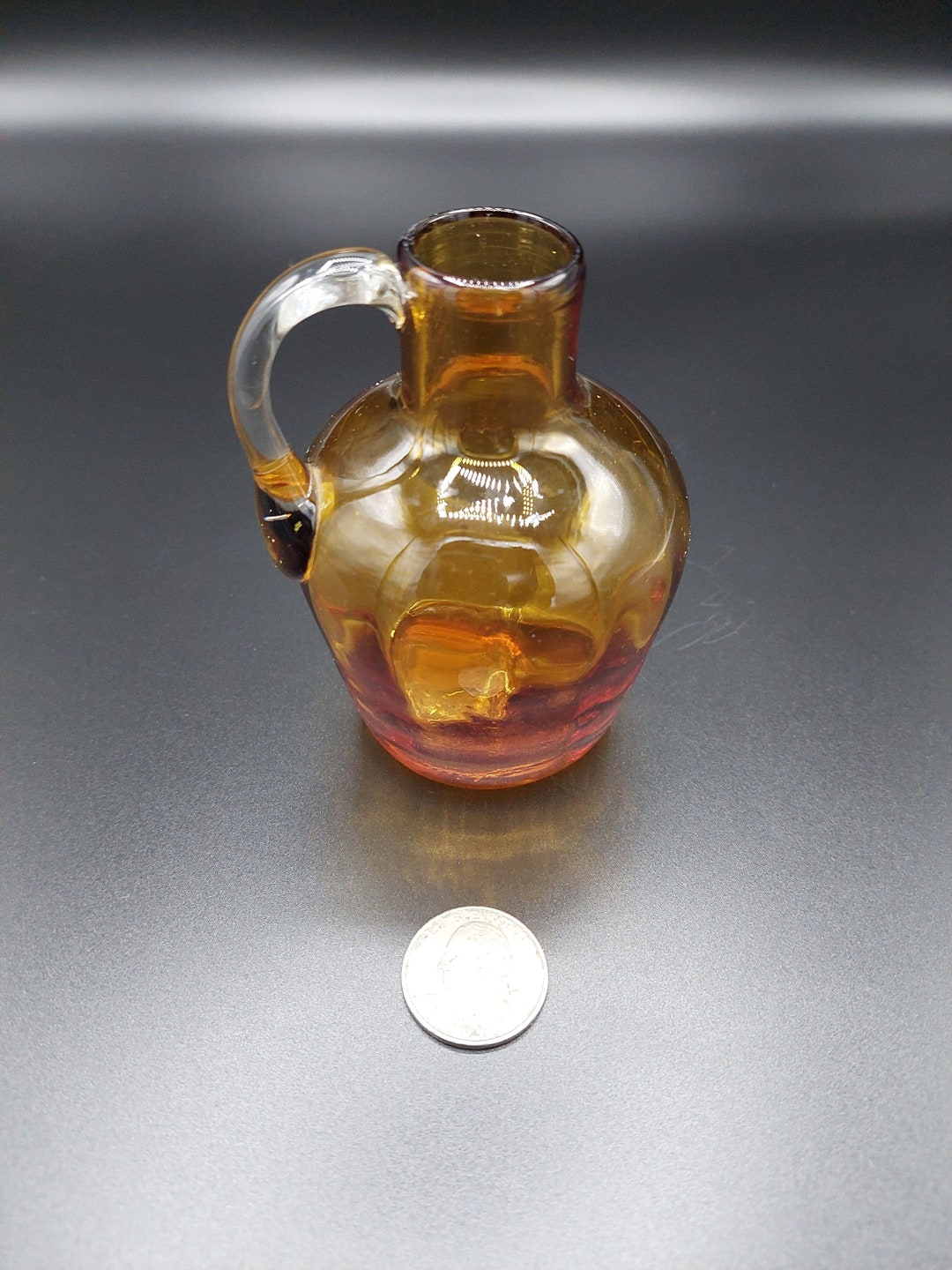 Vintage Miniature Hand Blown Amber Glass Jug With Clear Handle - Etsy