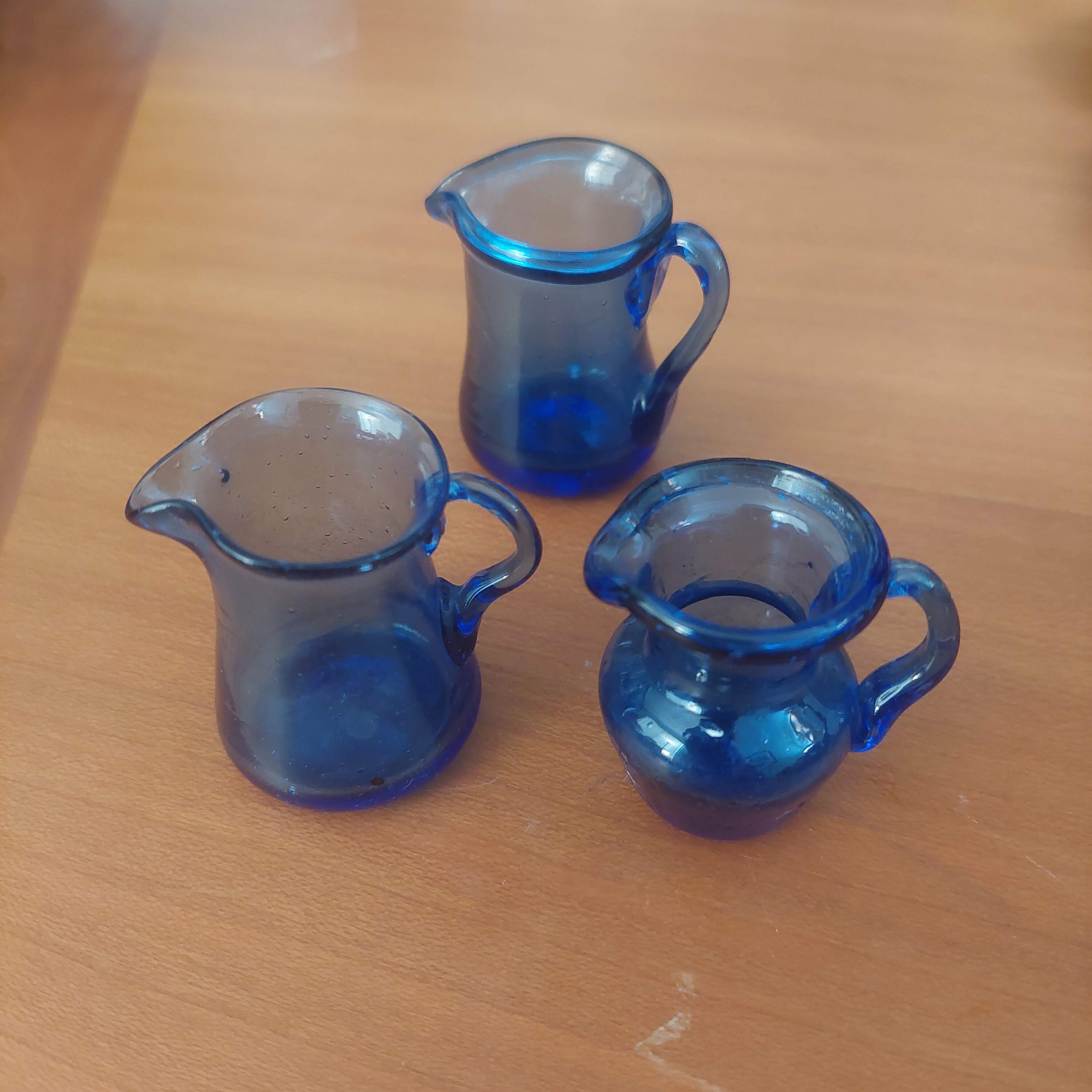 Vintage Miniature Hand Blown Blue Glass Pitchers Set of 3 - Etsy