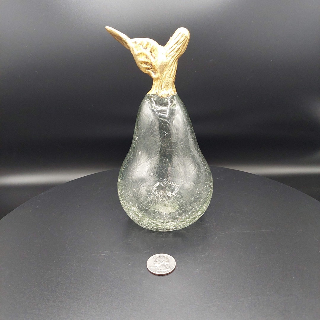 Vintage Hand Blown Crackled Art Glass Pear With Gilded Stem and Leaf - Etsy