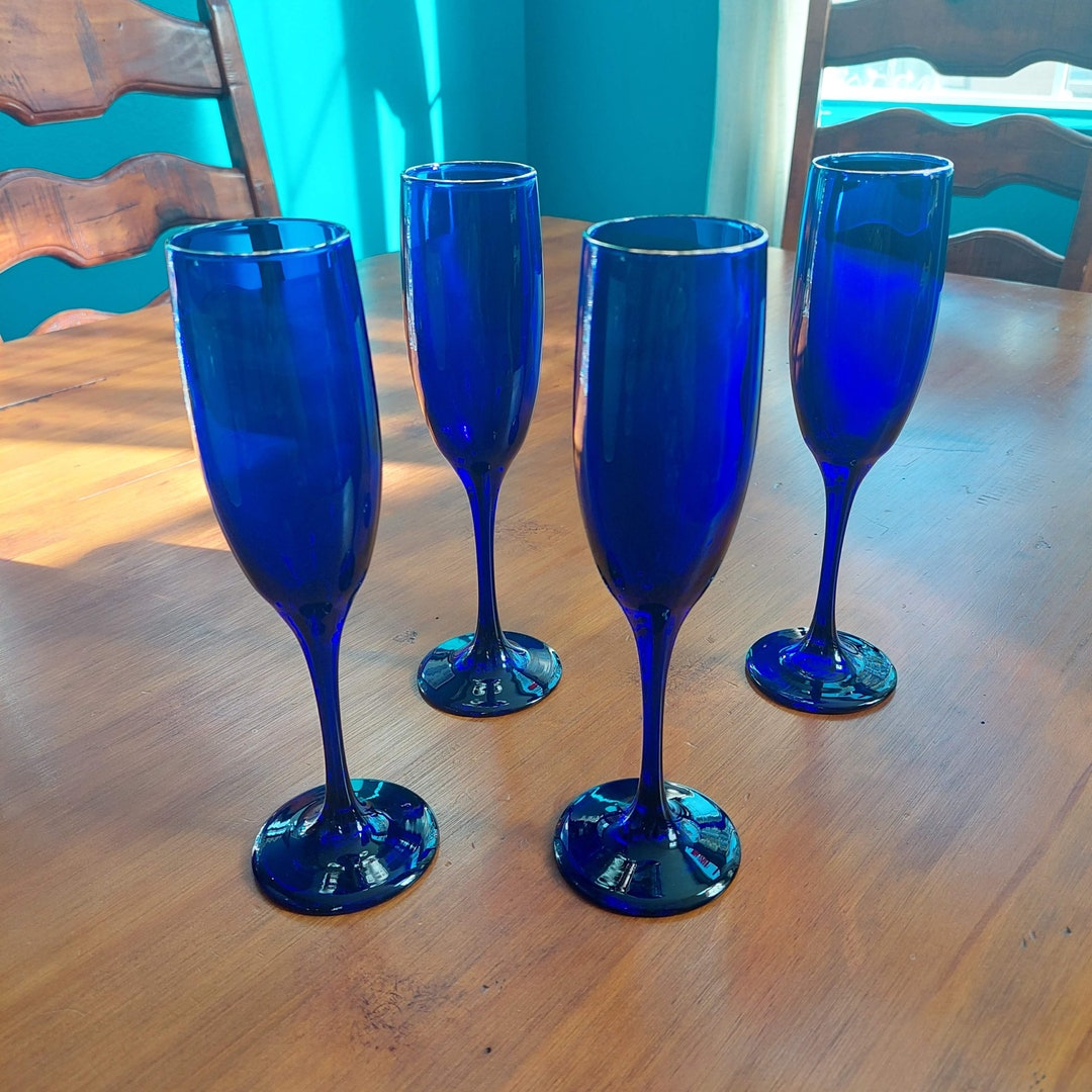 Vintage Set of 4 Libbey Cobalt Blue Champagne Glasses/flutes - Etsy