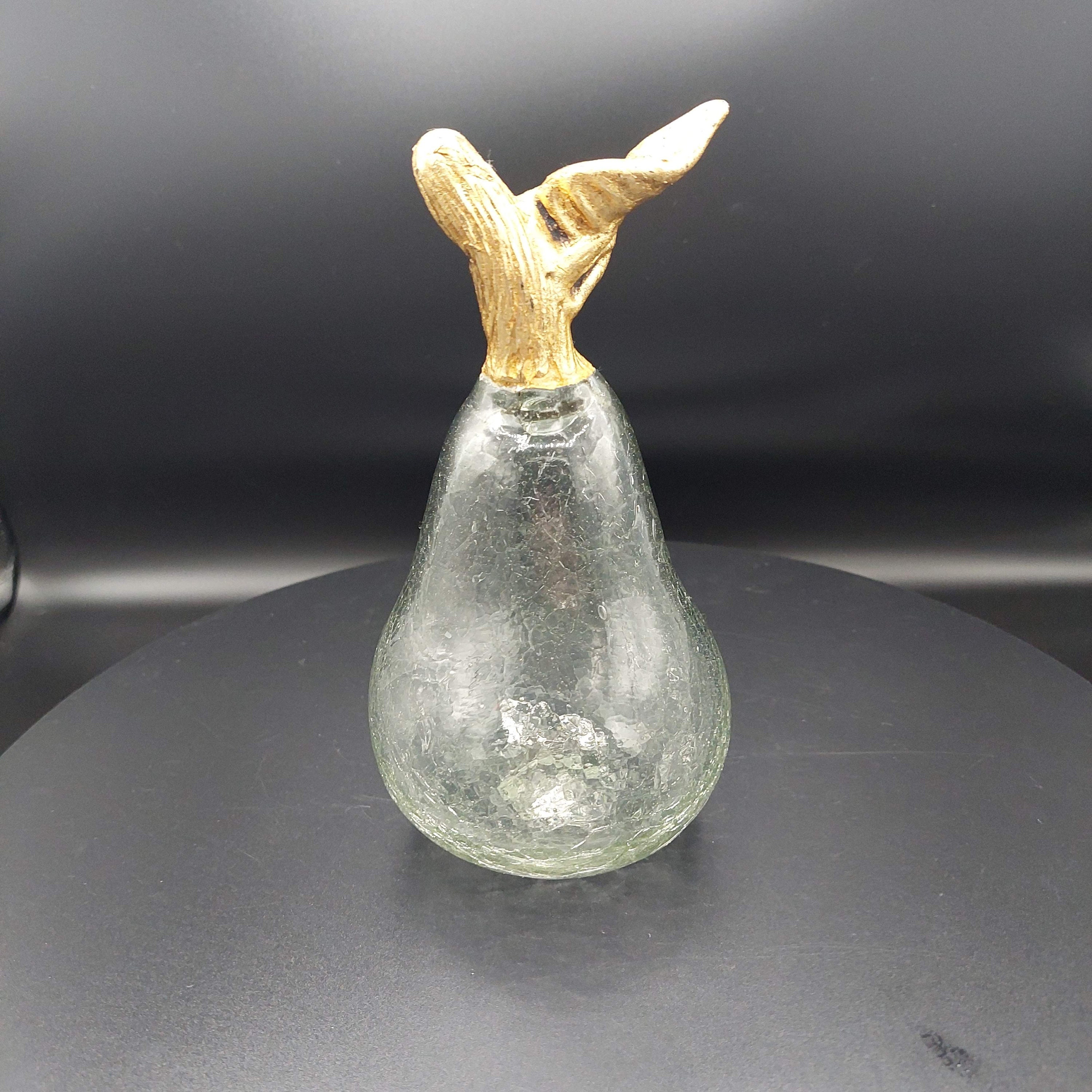Vintage Hand Blown Crackled Art Glass Pear With Gilded Stem and Leaf - Etsy