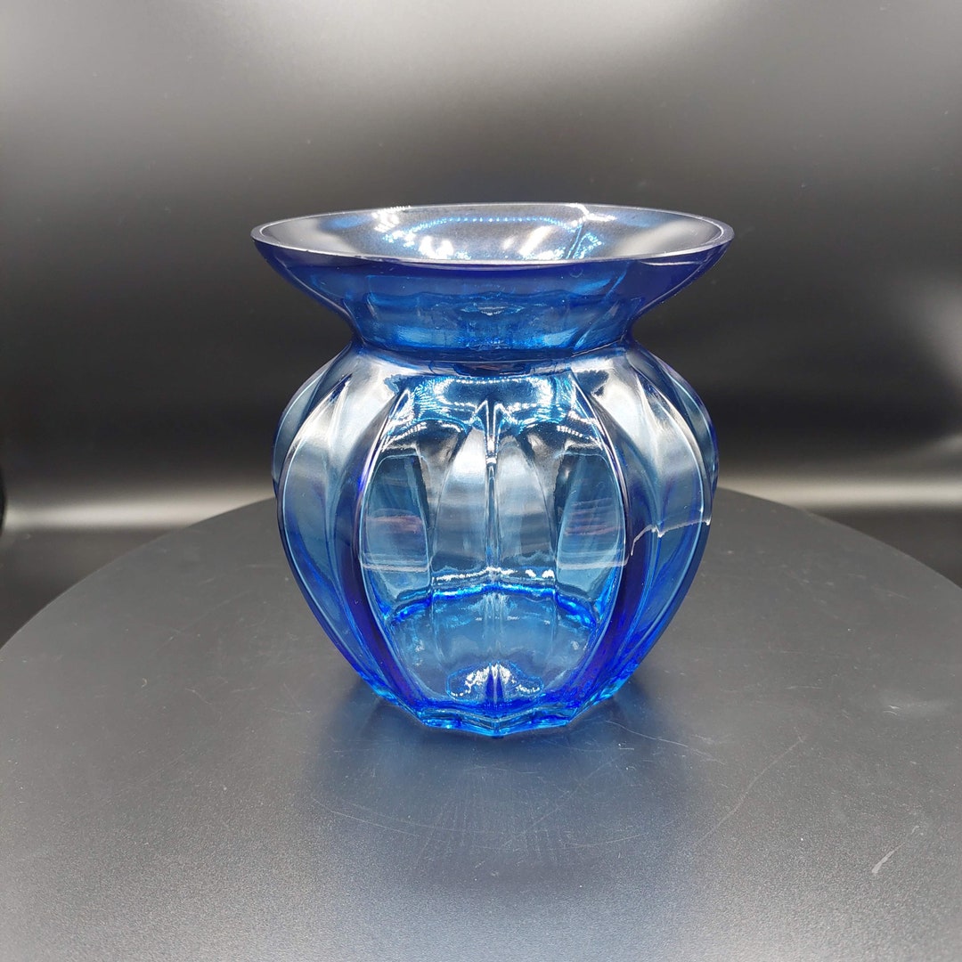 Vintage Glass Melon Vase in Blue With Flared Rim - Etsy