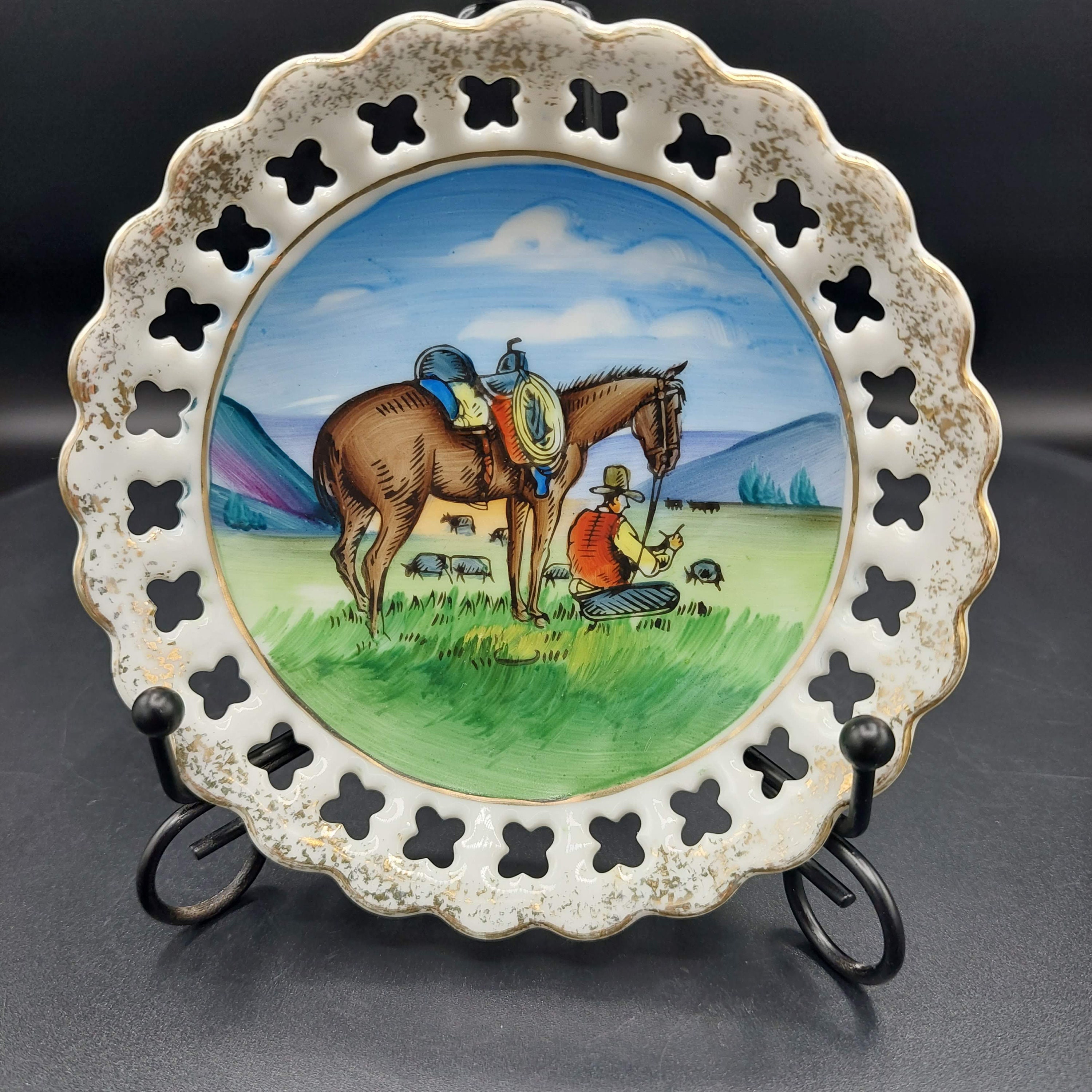 Vintage Miniature Hand Painted Gilded Edged Porcelain Plate With ...