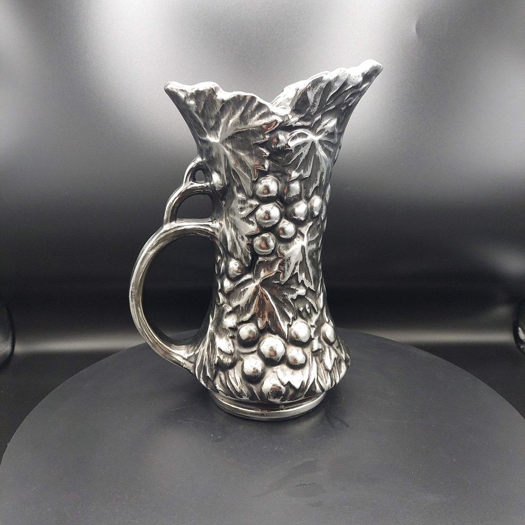 Vintage 1940s Mccoy Silver Over Black Grapes and Leaves Pottery Pitcher ...