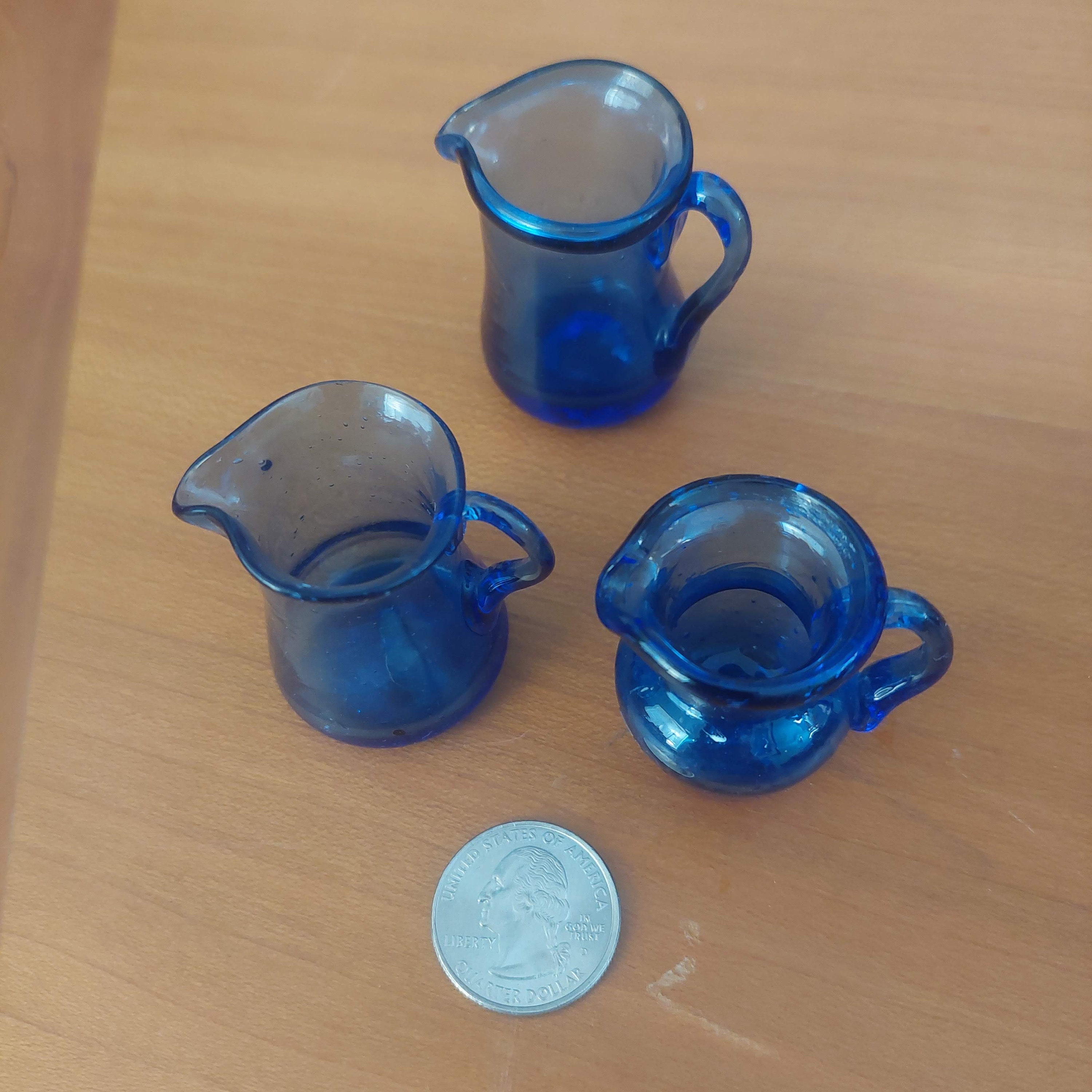 Vintage Miniature Hand Blown Blue Glass Pitchers Set of 3 - Etsy
