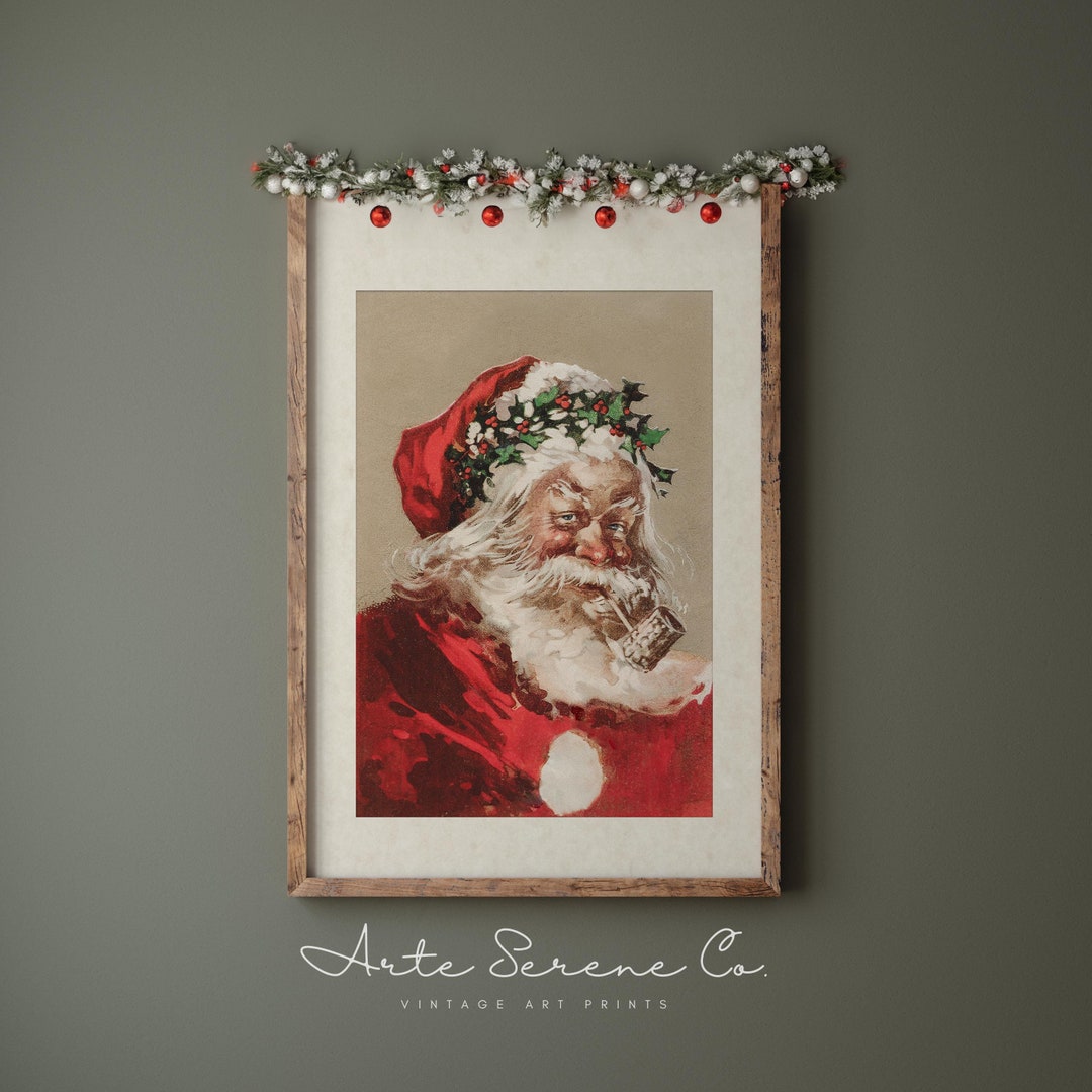 Vintage Santa Art Print, Printable Christmas Wall Art, Christmas Wall ...