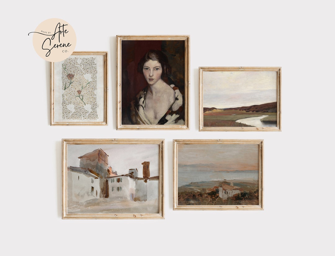 VINTAGE Art Prints SET of 5 Digital Download Printable Wall Art Rustic ...