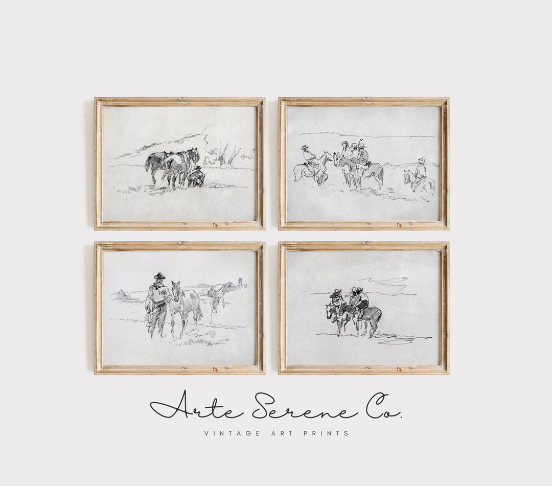 Western Art SET of 4 Printable Wall Art, Vintage Southwestern Home ...