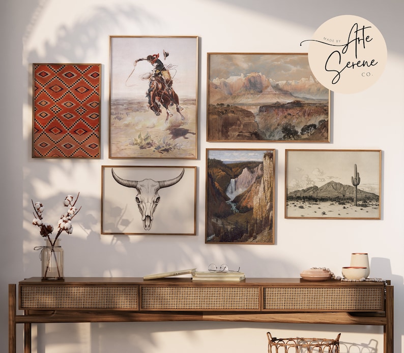 VINTAGE Southwestern Gallery Wall Art Print Set of 6 Western Cowboy ...