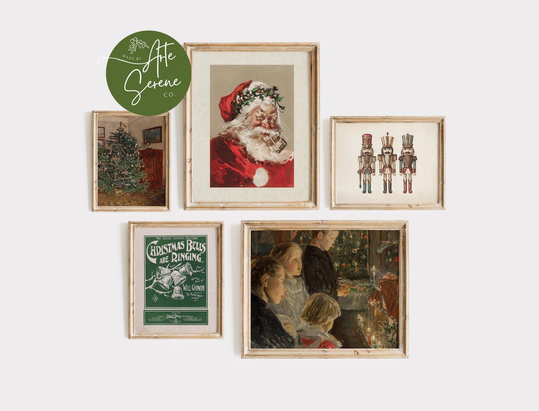 Christmas Wall Art Set, Printable Art Set, Vintage Christmas Decor ...