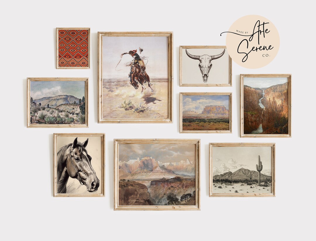 VINTAGE Southwestern Gallery Wall Collection Set of 9 Western Cowboy ...
