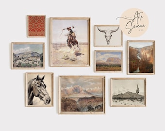 VINTAGE Southwestern Gallery Wall Art Print Set of 6 Western Cowboy ...