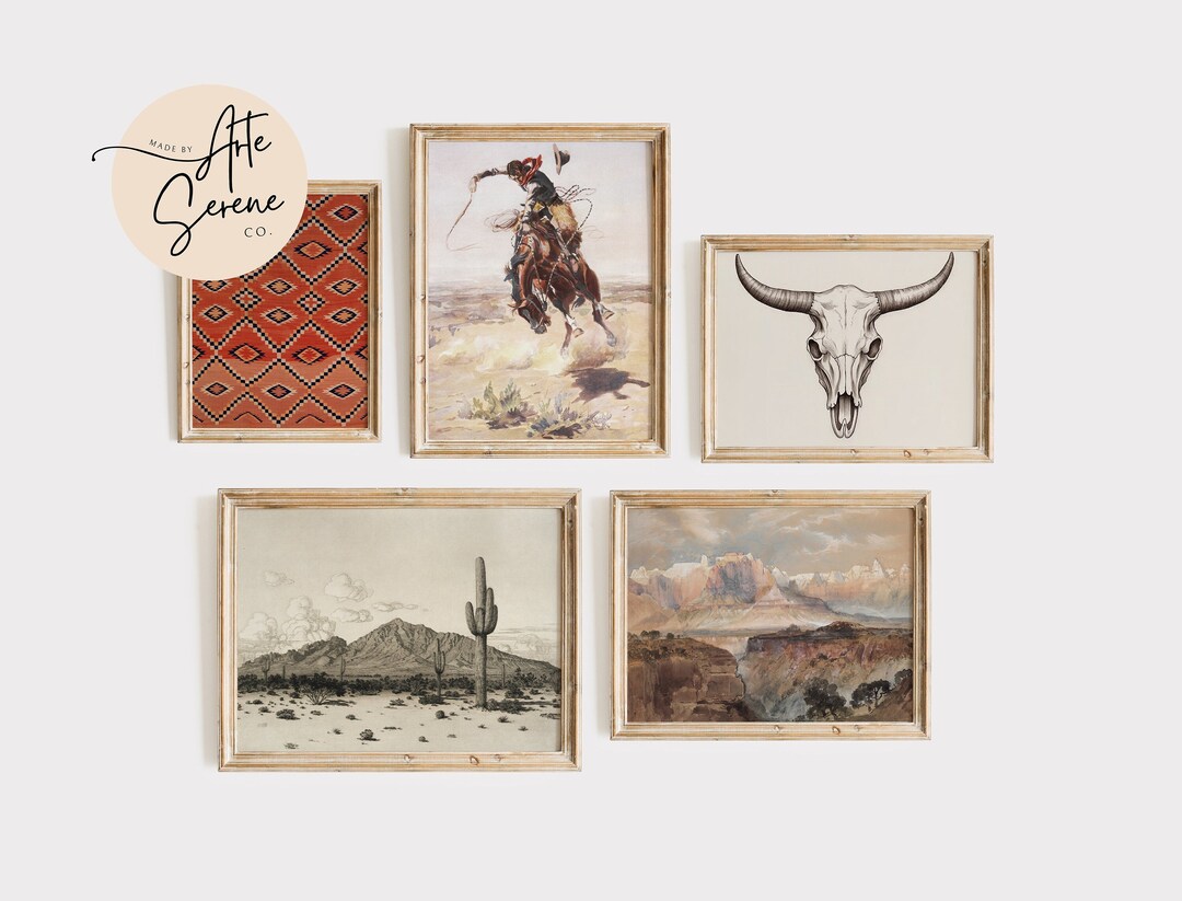 VINTAGE Southwestern Gallery Wall Art Print Set of 5 Western Cowboy ...