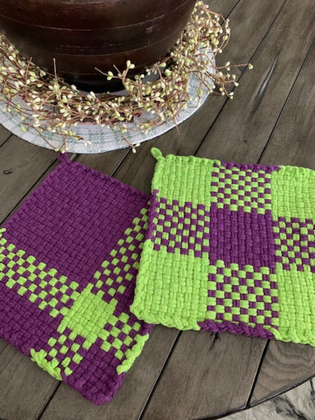 Set of Two Handmade XL 8x8 Potholder Mothers Day Birthday Gift Kitchen Trivets Hot Pad Pots and ...