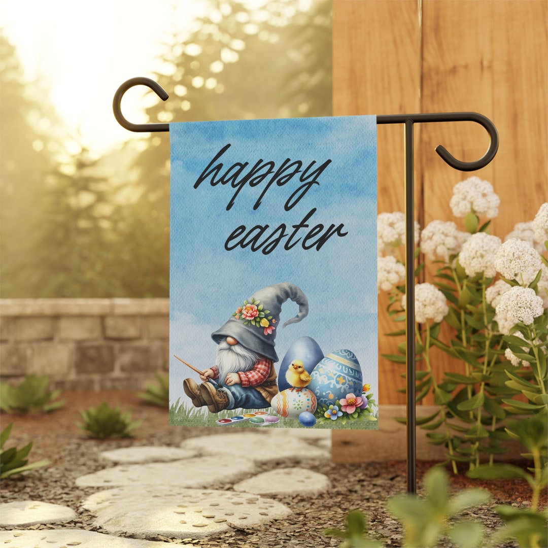 Easter Garden Banner, Gnome Garden Flag, Happy Easter, Gnomes and ...