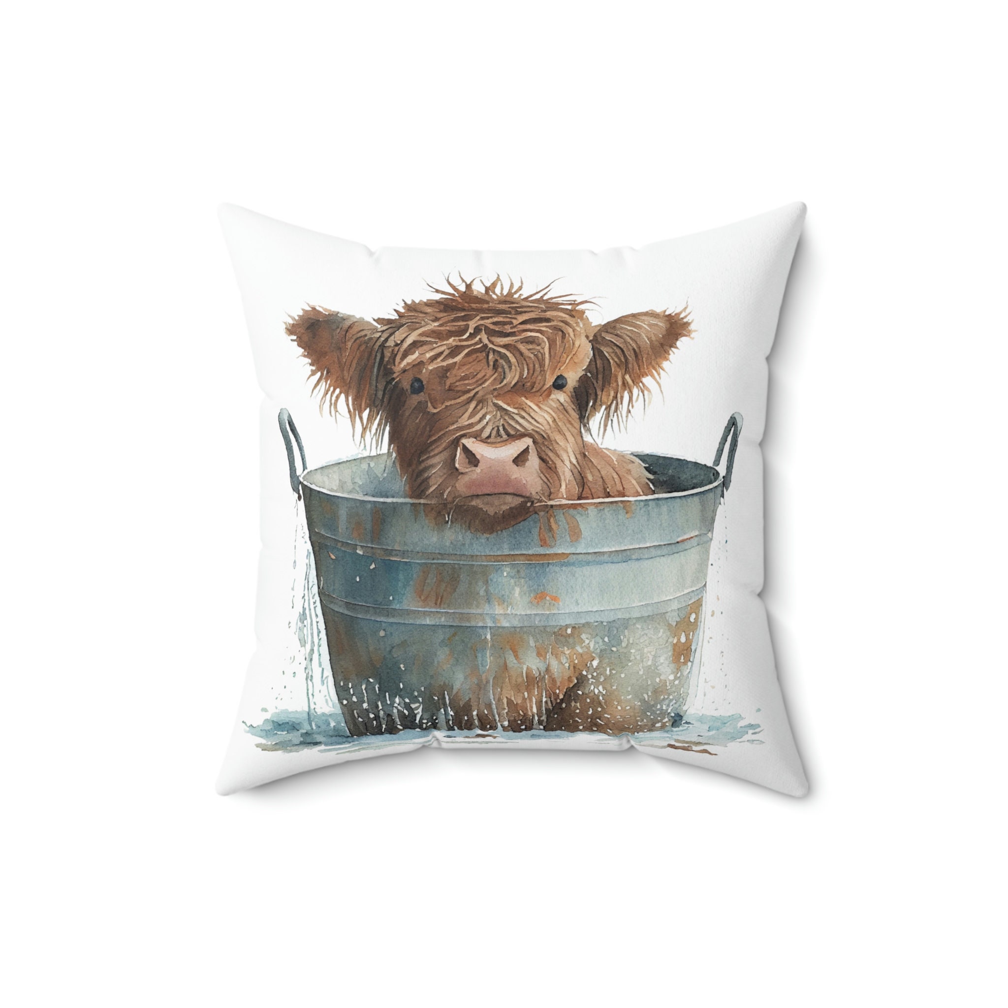 Baby Highland Cow Taking a Bath Wooly Cow 1 Pillow Double - Etsy