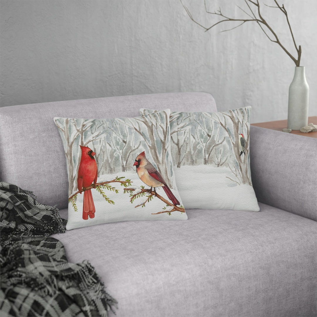 Cardinal Waterproof Pillows, Winter Scene, Woodland Creatures, Bird ...