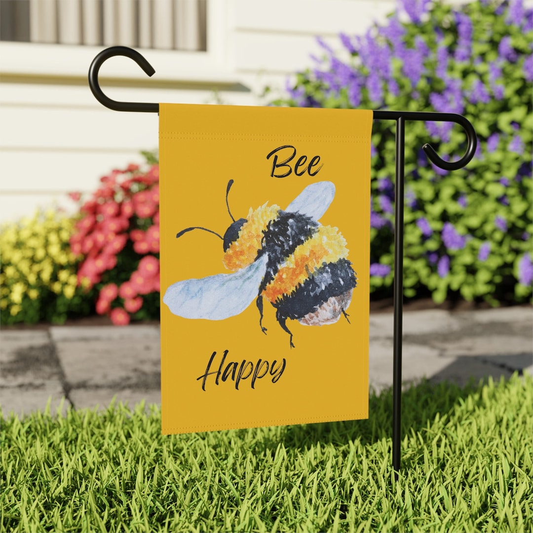 Bee Happy Garden Banner, Garden Flag, Summer Garden Decor, Bee Lovers ...