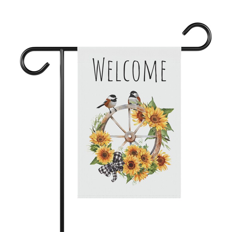 Sunflowers and Chickadees Garden Banner, Summer Flag, Welcome Friends ...
