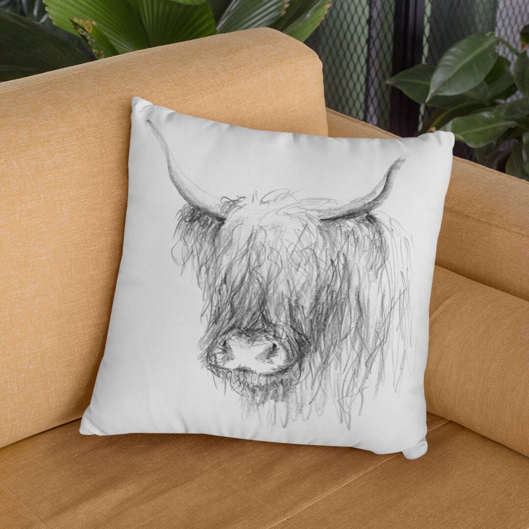 Wooly Cow Indoor Pillow, Highland Cow, Gift for Farmer, Country Decor ...