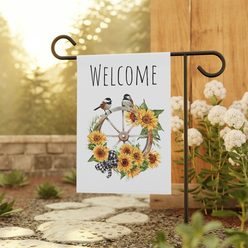 Sunflowers and Chickadees Garden Banner, Summer Flag, Welcome Friends ...