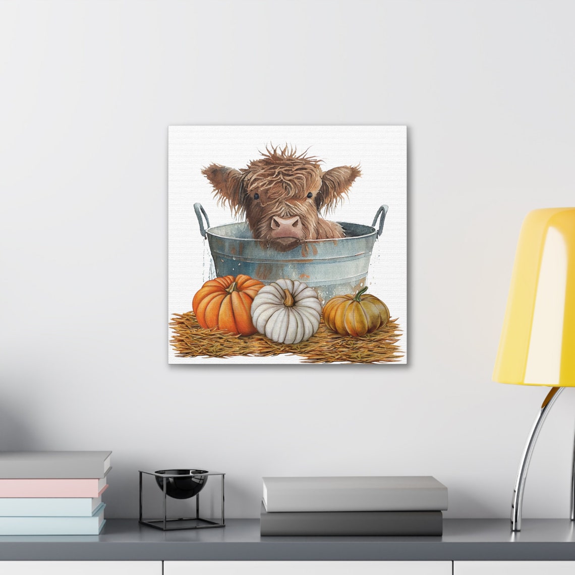 Baby Highland Cow Fall Canvas Wooly Cow Picture Farmhouse - Etsy